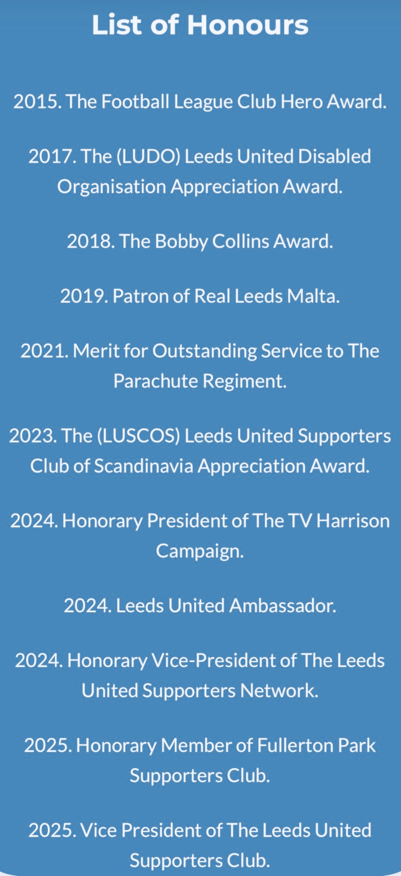 List of Honours – STIX LUFC